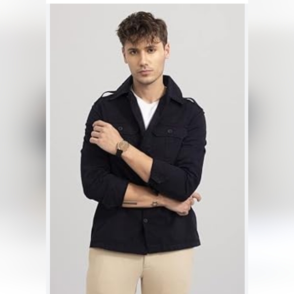 Jackets & Coats | Mens Black Heavy Military Style Jacket Size Large ...